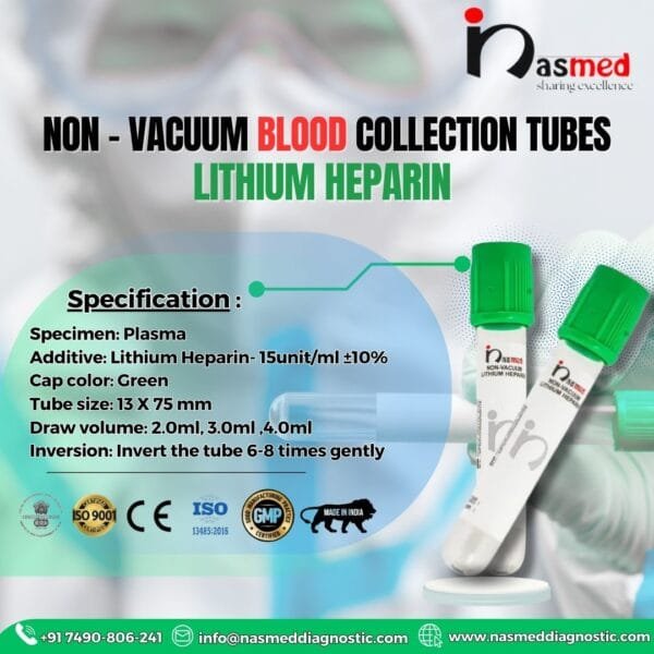 Lithium Heparin Non Vacuum Blood Collection Tubes in Punjab